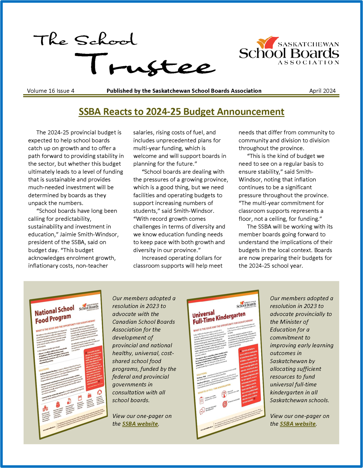 The School Trustee Newsletter - April 2024 - Saskatchewan School Boards ...