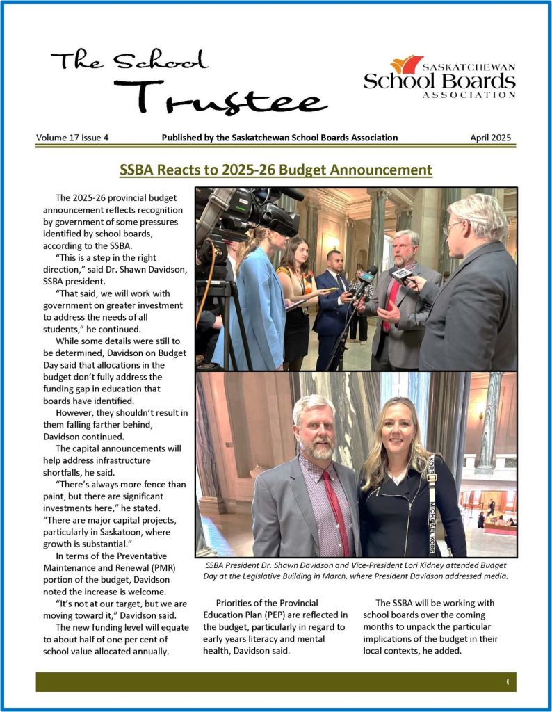 The School Trustee Newsletter — April 2025 - Saskatchewan School Boards ...