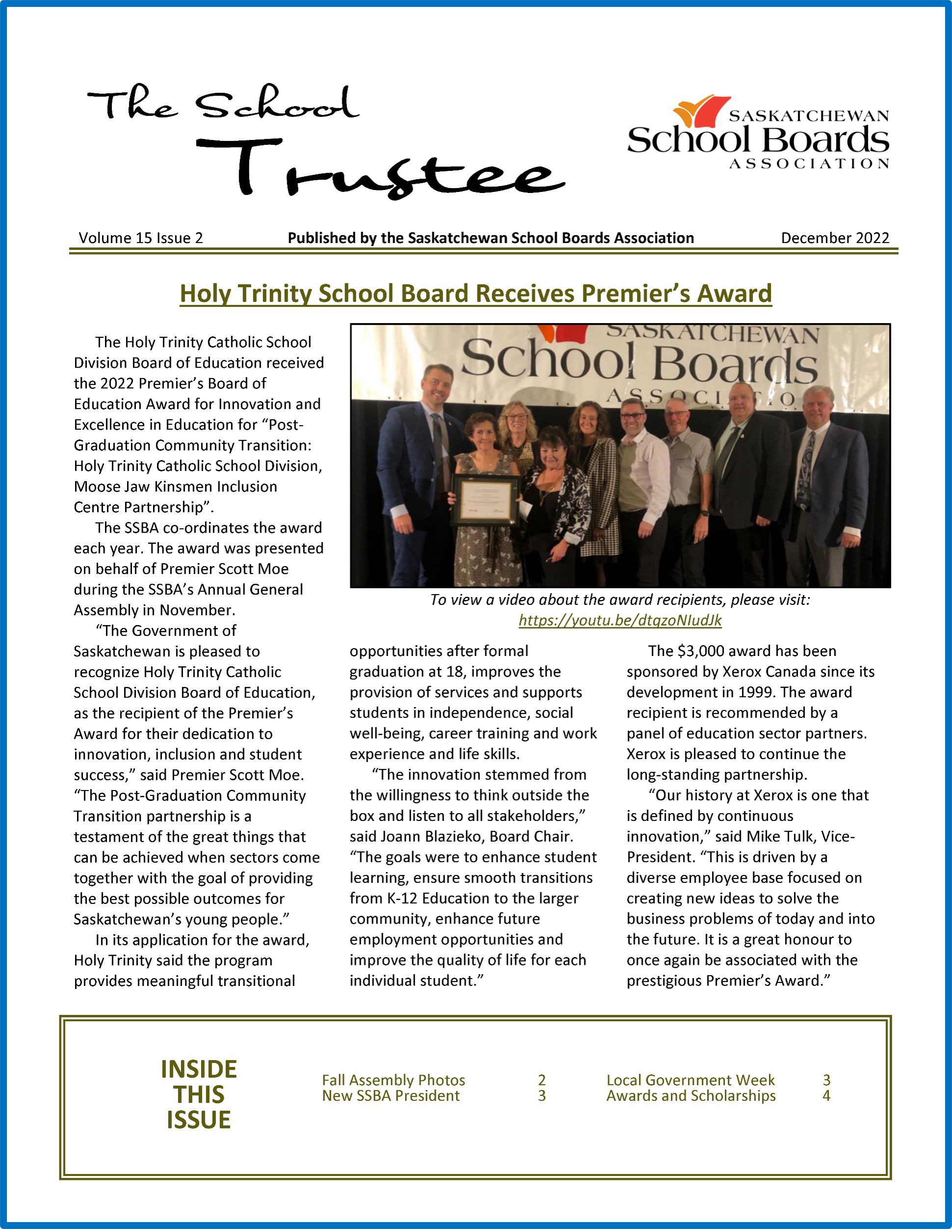 The School Trustee Newsletter - December 2022 - Saskatchewan School ...