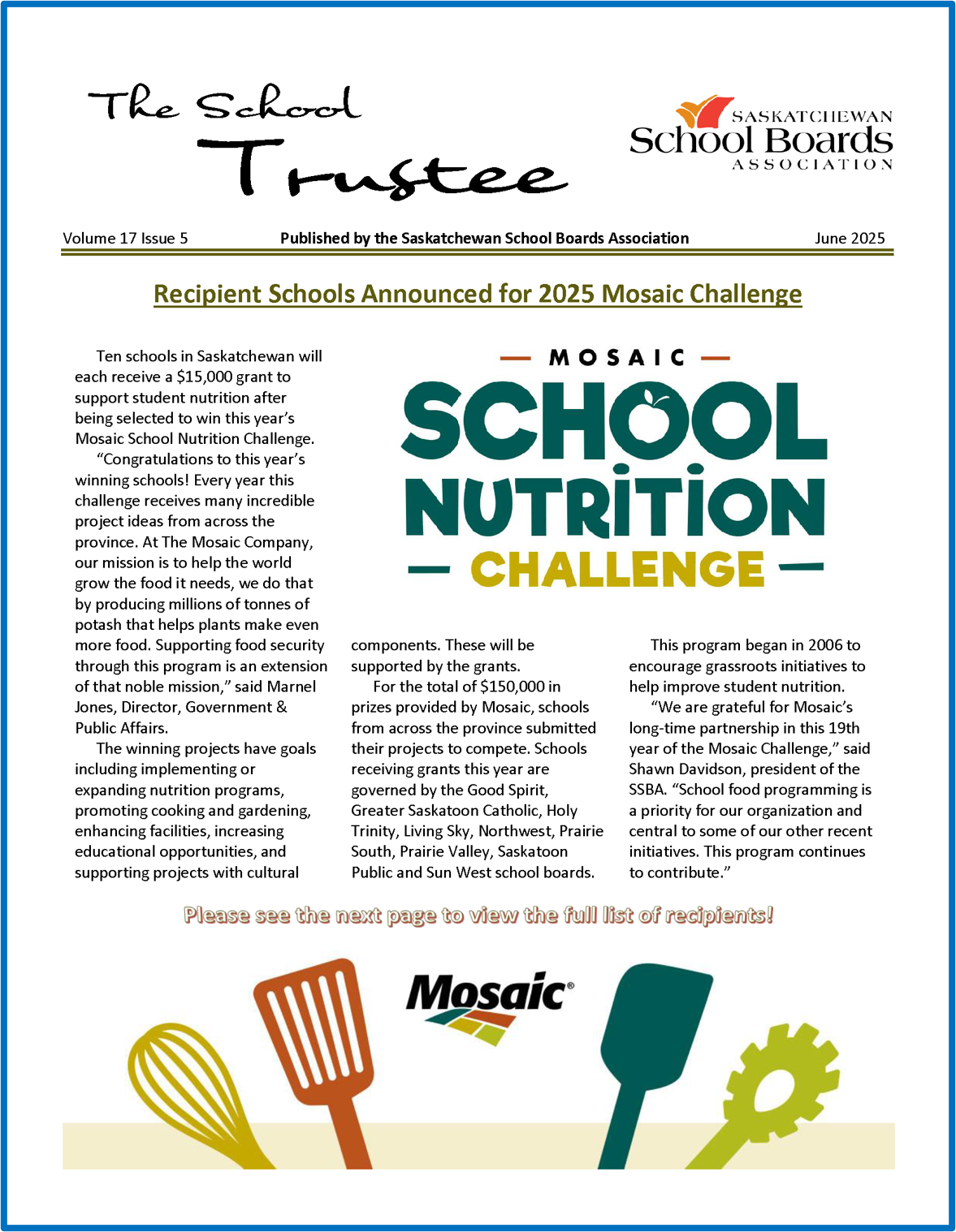 The School Trustee Newsletter - June 2025 - Saskatchewan School Boards ...